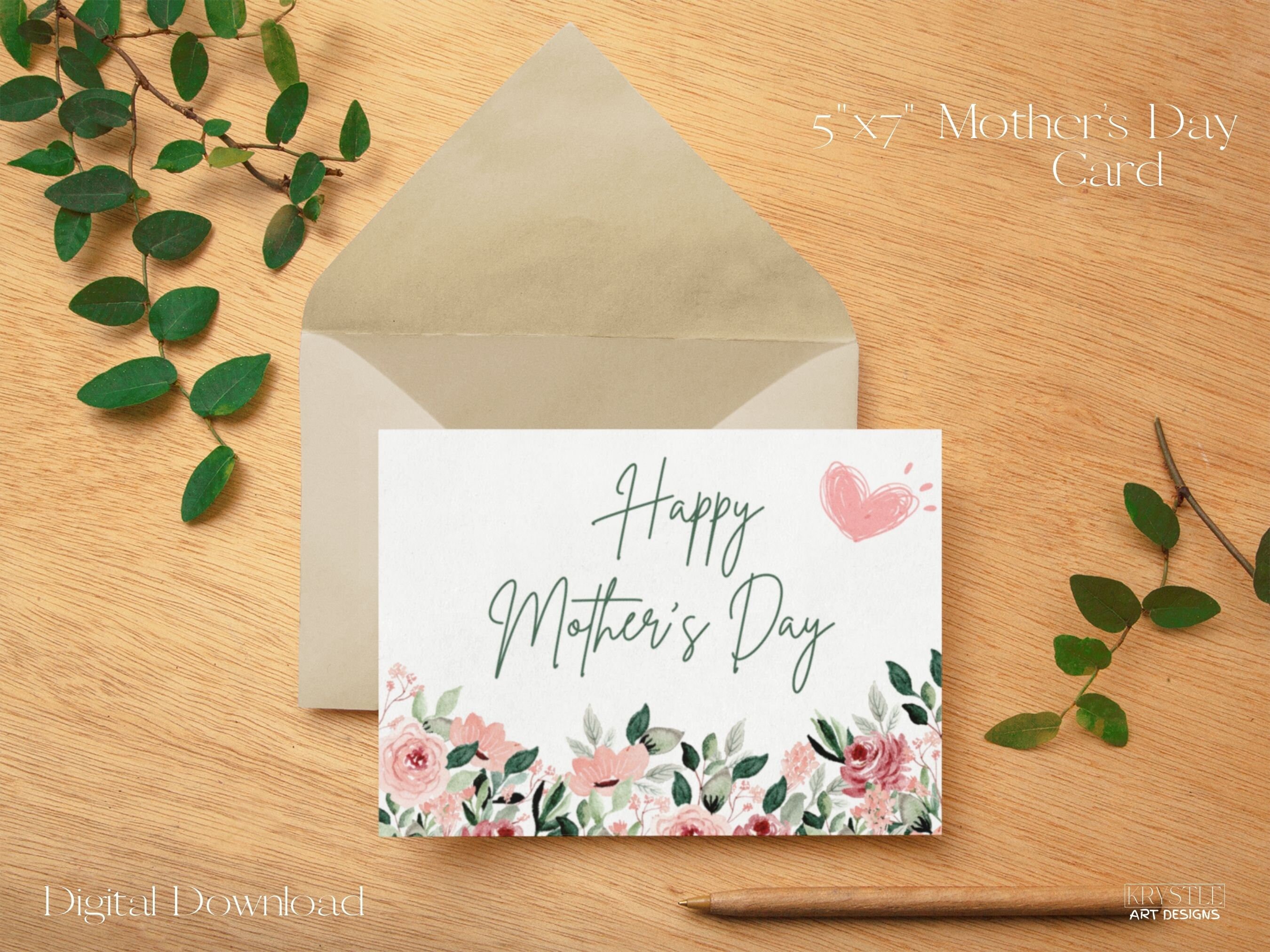 Mother's Day Printable Card With Flowers Design. Instant Download ...