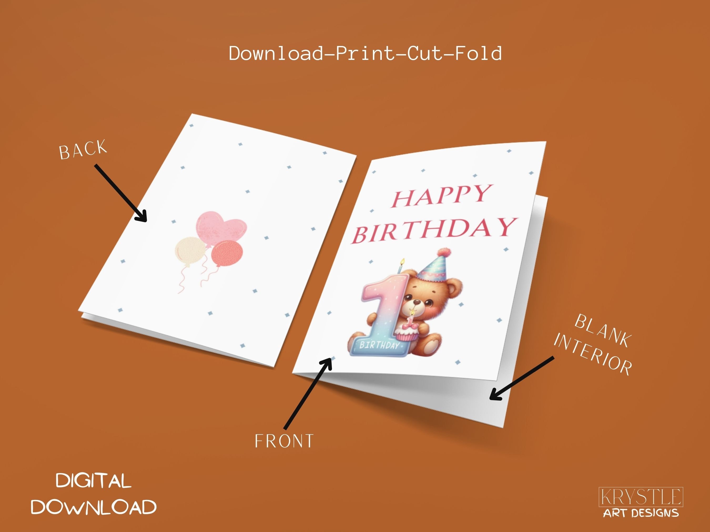 Printable Birthday Card | Happy First Birthday| 1st Birthday Greeting ...