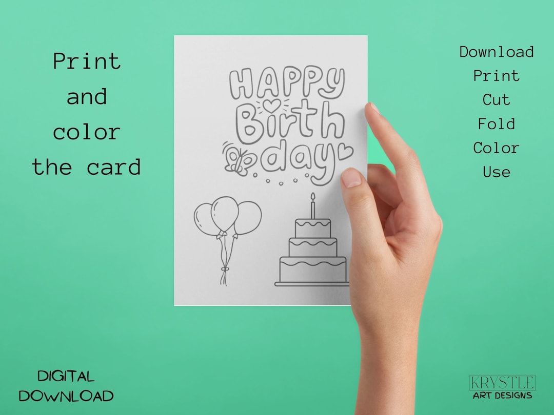 Colorable Birthday Card for a Child Printable Coloring Card - Etsy