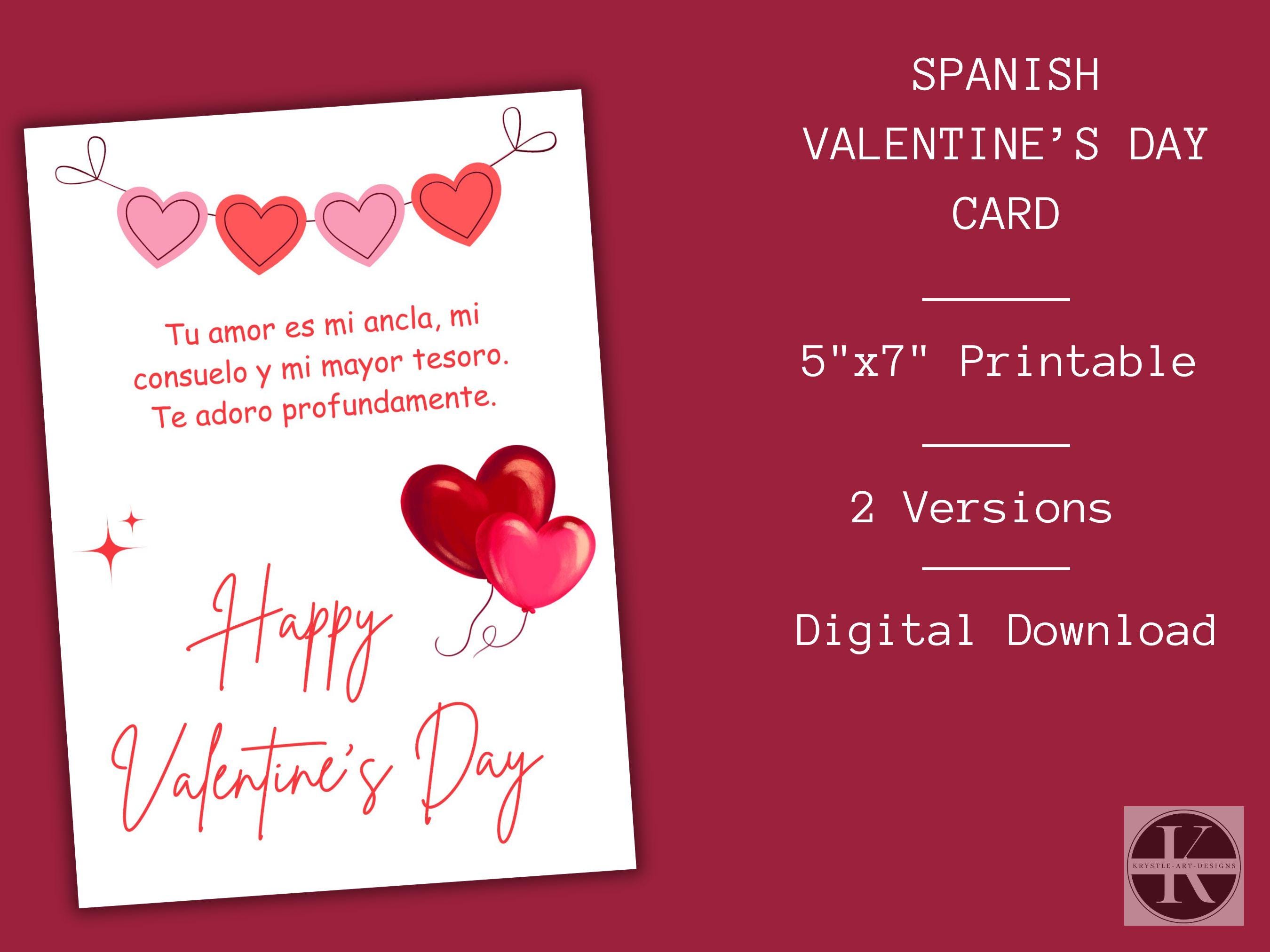 Spanish Valentine's Day Printable Card | Feliz Dia De San Valentin Card ...