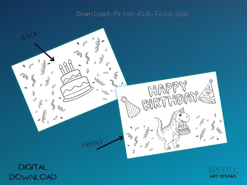 Colorable Birthday Card Printable Coloring Card Print & Color Card 5x7 ...