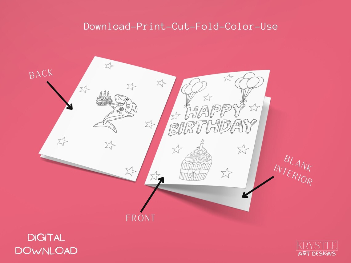 Colorable Birthday Card Printable Coloring Card Print & Color Card 5x7 ...