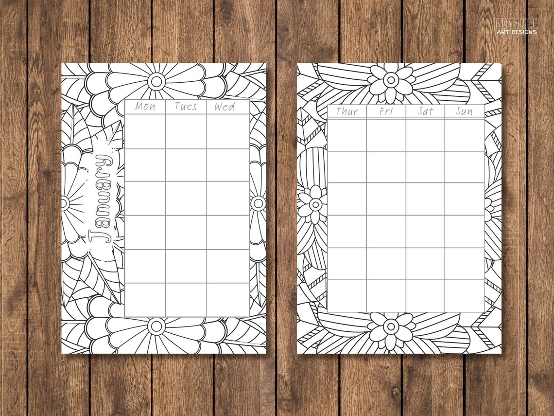 12 Month Calendar Pages With 12 Cover Pages 2 Page Spread Printable A5 ...