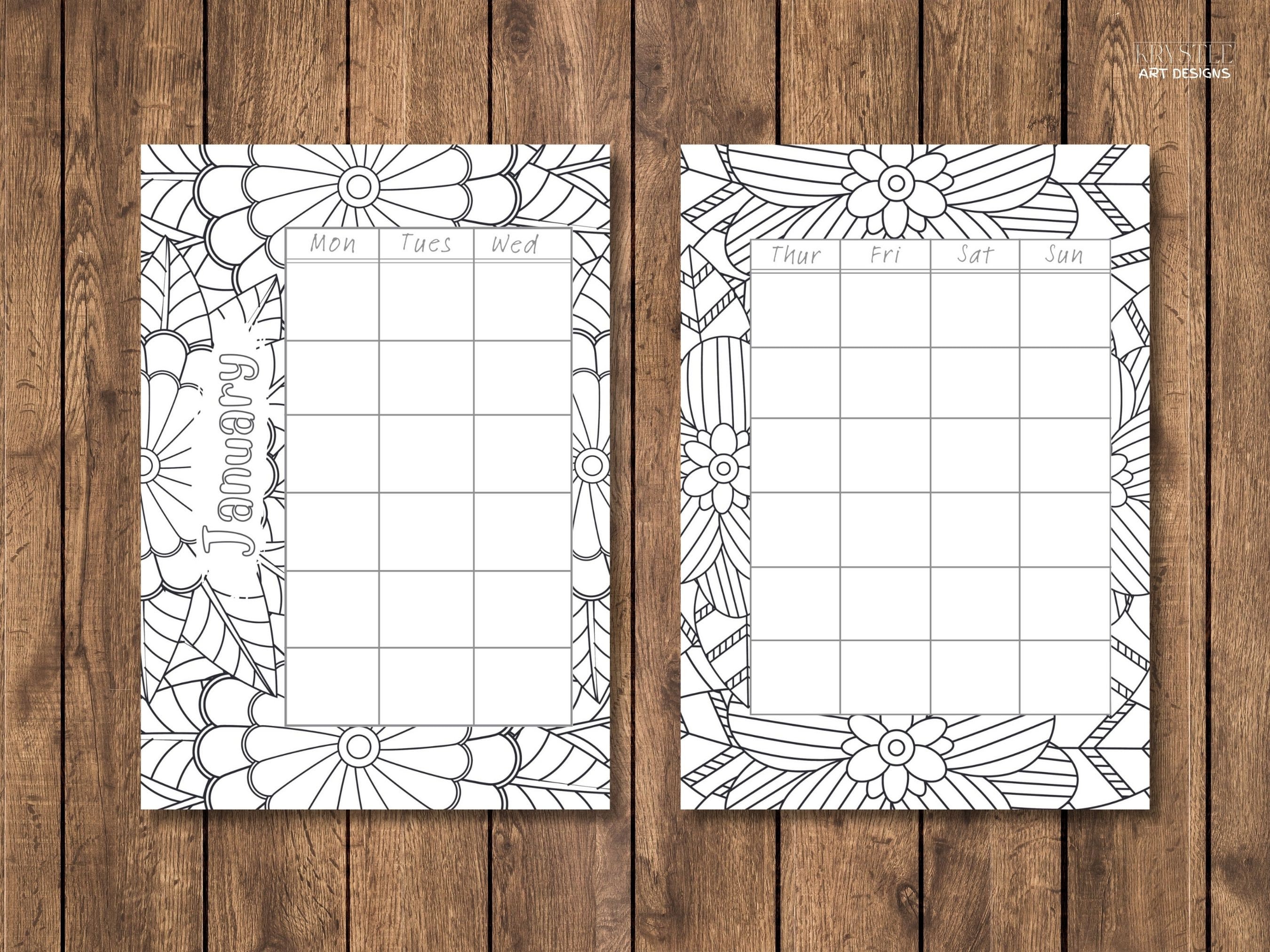 12 Month Calendar Pages With 12 Cover Pages 2 Page Spread Printable A5 ...