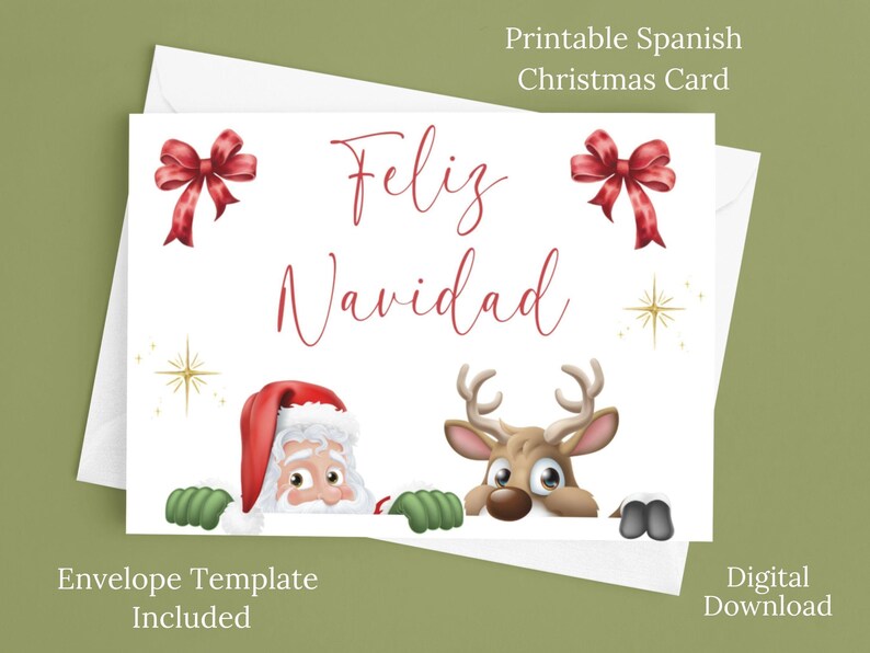 Feliz Navidad Printable Card Printable Spanish Christmas Card for ...