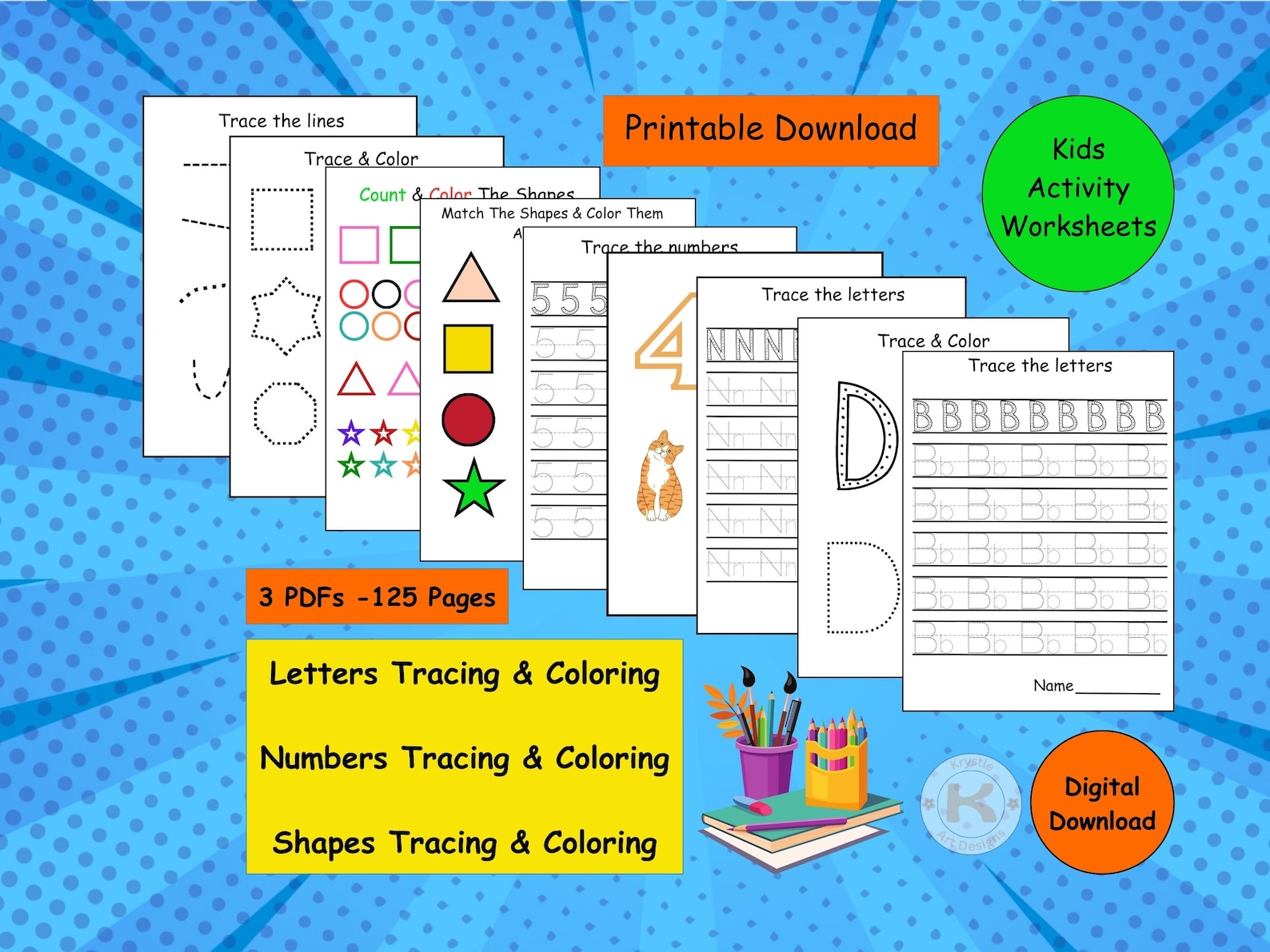 Alphabet Numbers Tracing Coloring Worksheets: 125 Pages (digital ...