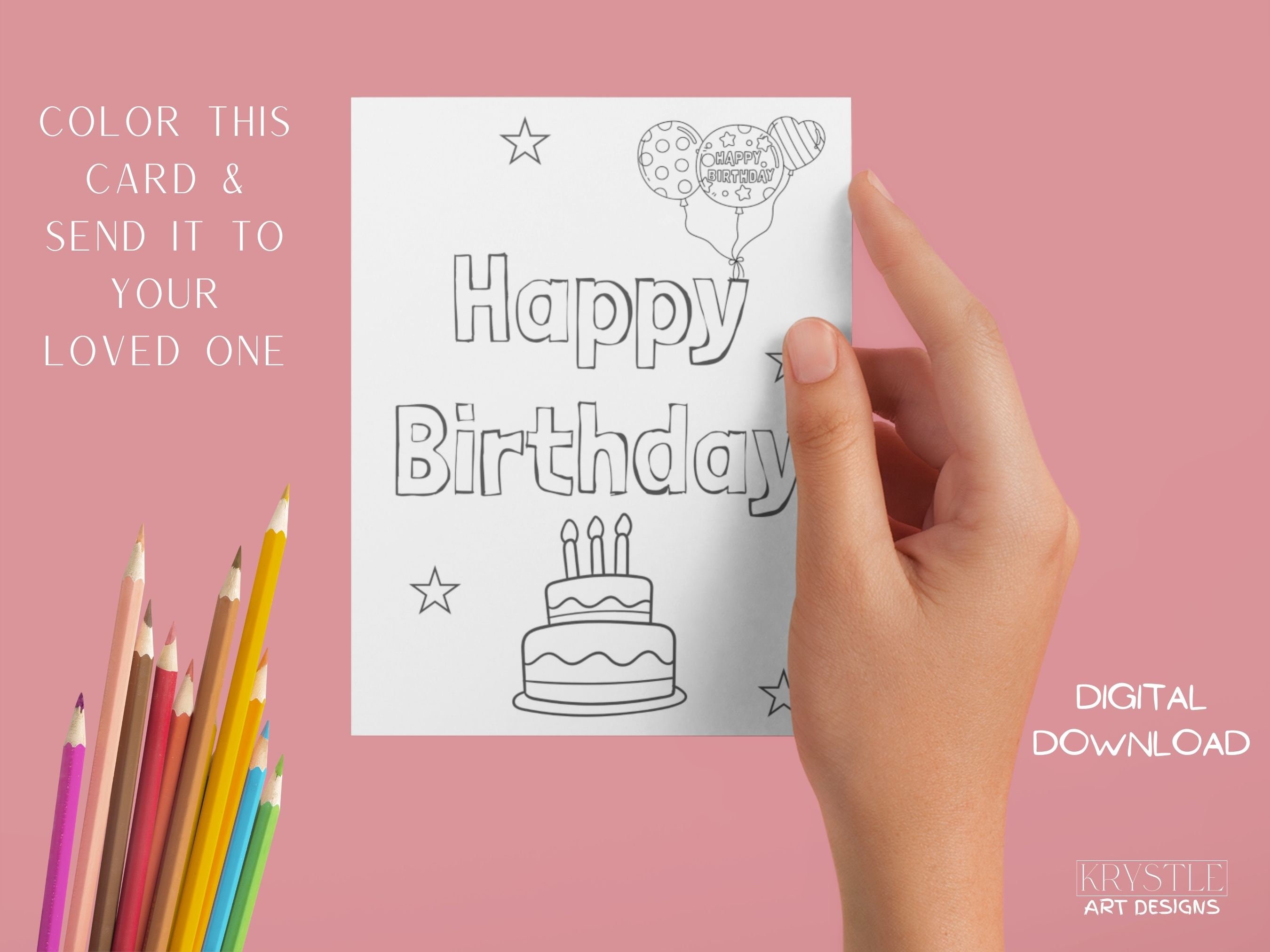 Colorable Birthday Card Printable Colorable Card Print & Color Card 5x7 ...
