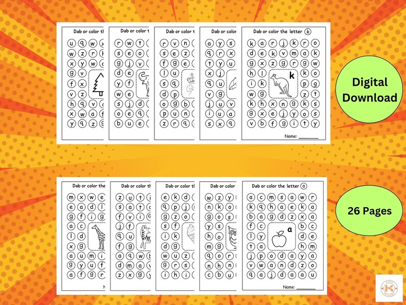 Dab the Letters Worksheets. 26 Printable Lowercase Alphabet - Etsy