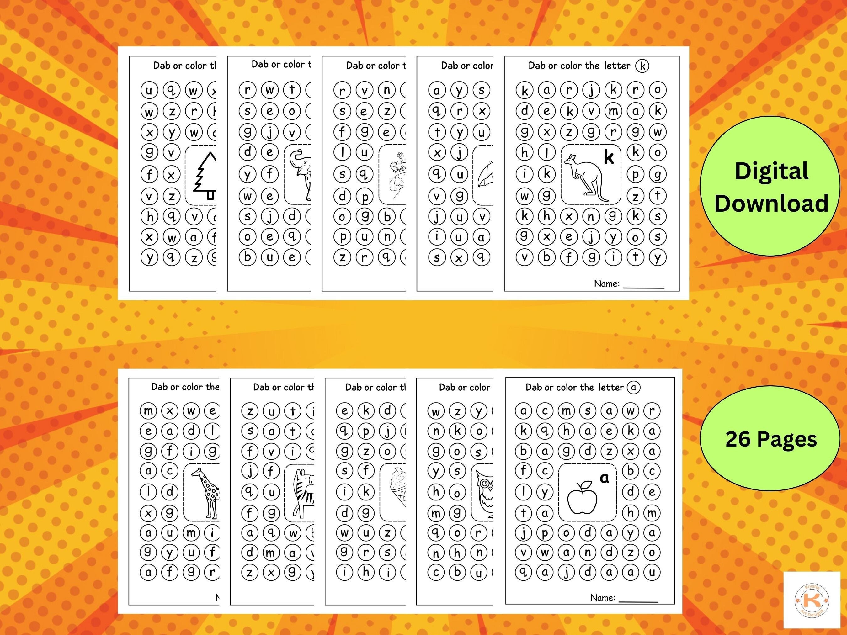 Dab the Letters Worksheets. 26 Printable Lowercase Alphabet - Etsy