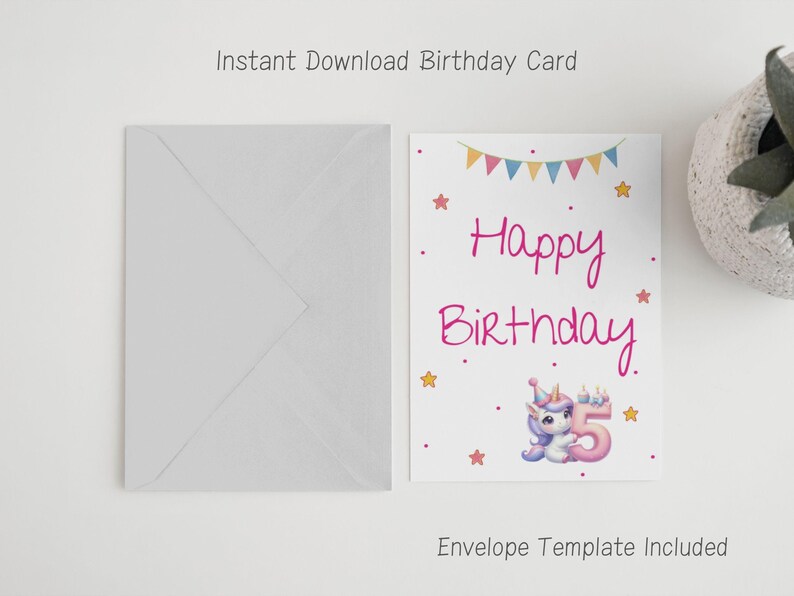 Unicorn 5th Birthday Card: Printable Kids Greeting (digital Download ...
