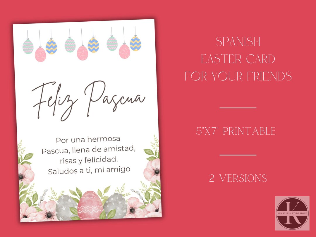 Friends Spanish Easter Printable Card | Printable Spanish Happy Easter ...