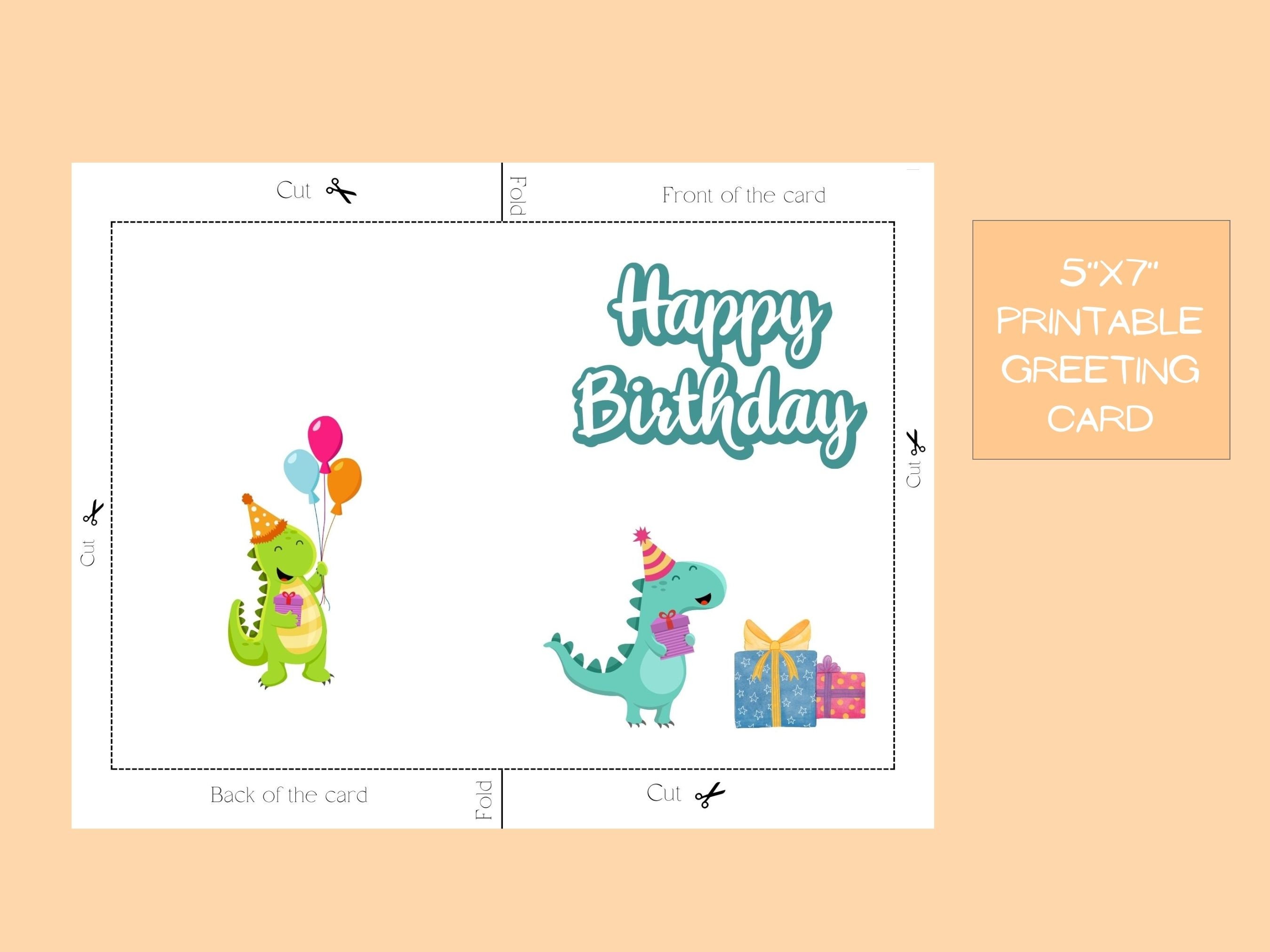 Printable Birthday Card Dinosaur Theme Birthday Greeting - Etsy