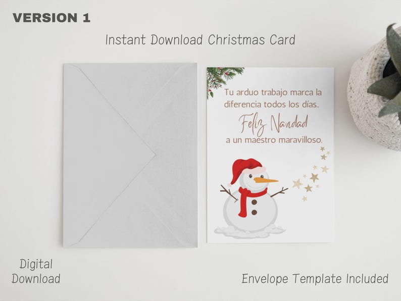 Teacher Feliz Navidad Printable Card | Printable Spanish Christmas Card ...