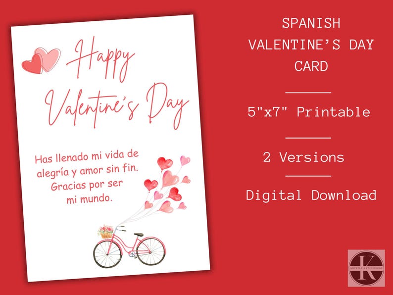 Spanish Valentines Day Printable Card | Feliz Dia De San Valentin Card ...