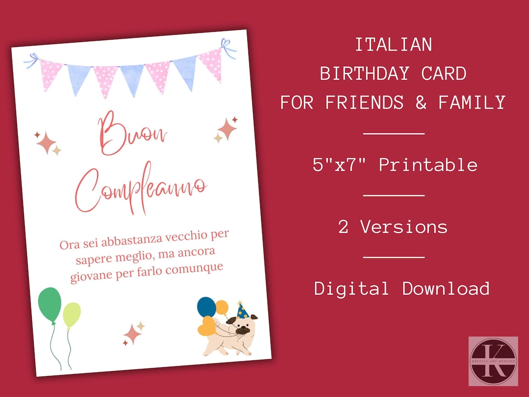 Buon Compleanno Printable Card: Italian Birthday (digital Download) - Etsy