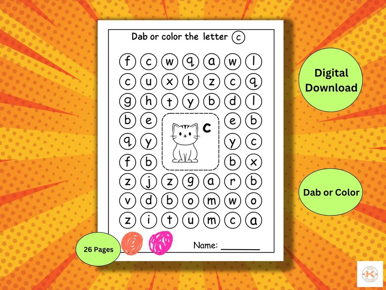 Dab the Letters Worksheets. 26 Printable Lowercase Alphabet - Etsy