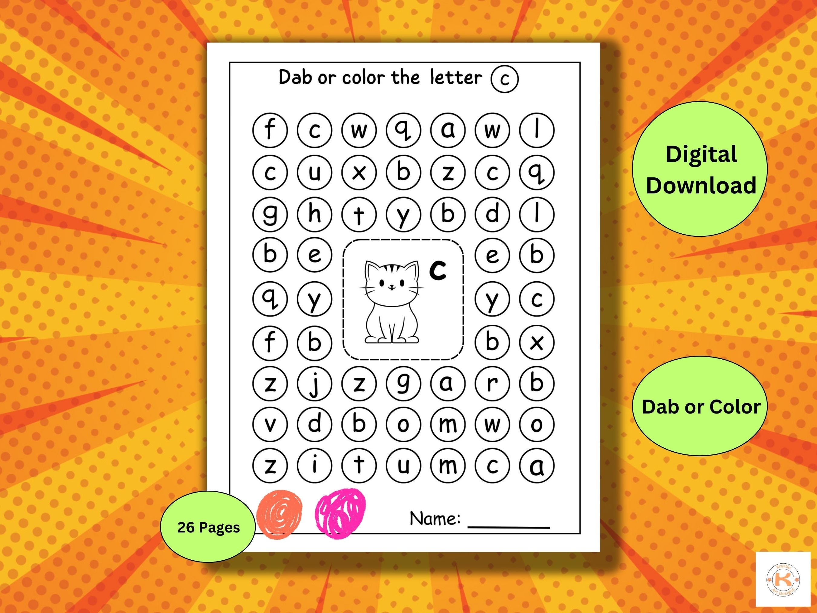 Dab the Letters Worksheets. 26 Printable Lowercase Alphabet - Etsy