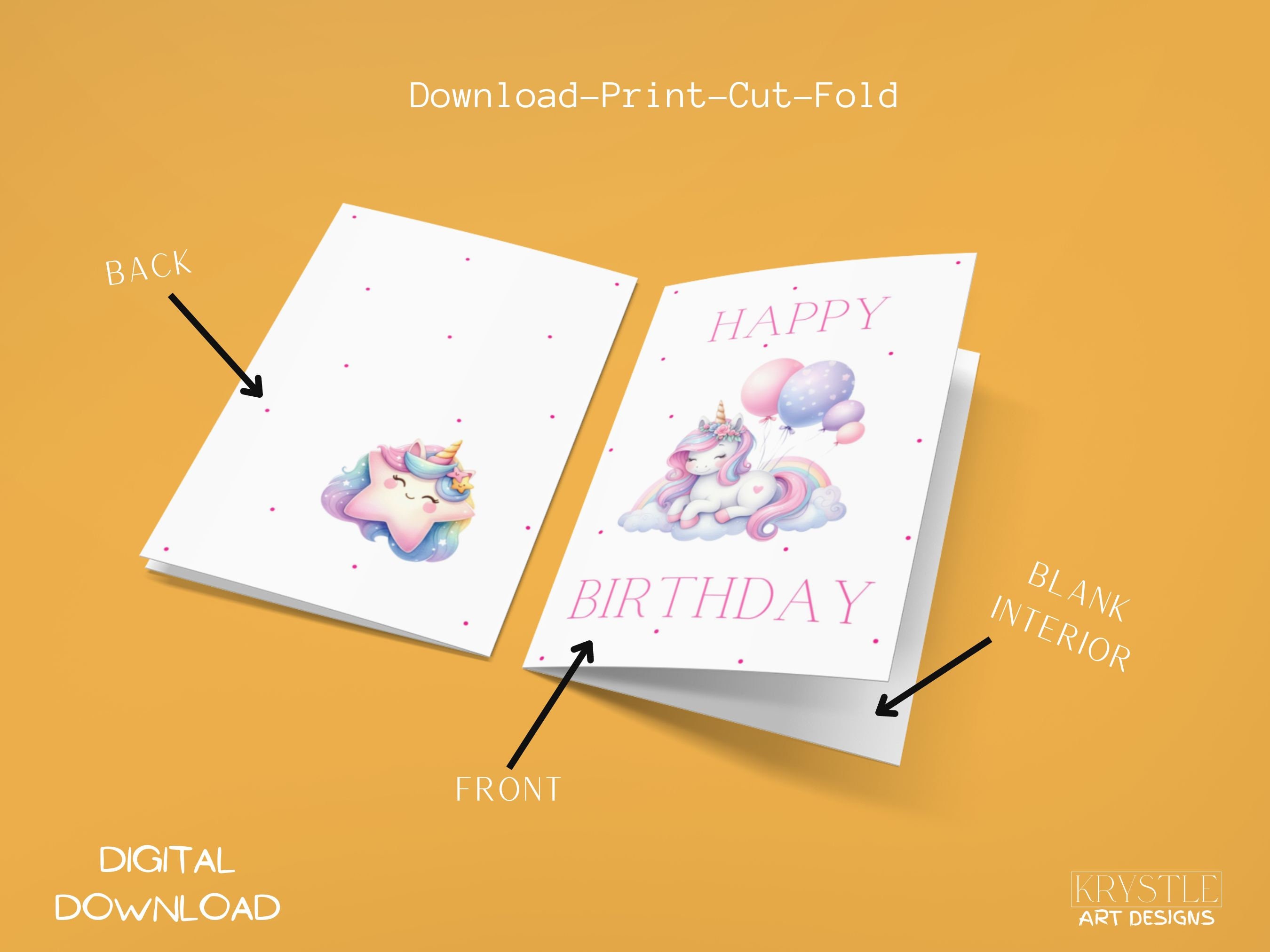 Printable Birthday Card | Unicorn Birthday Greeting Card | Digital ...