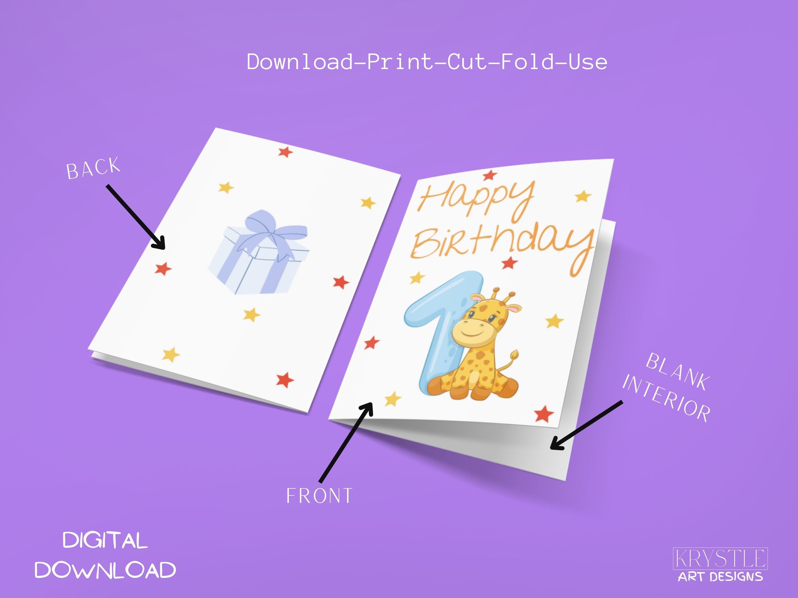 1st Birthday Card Printable First Birthday Card Cute Children's ...