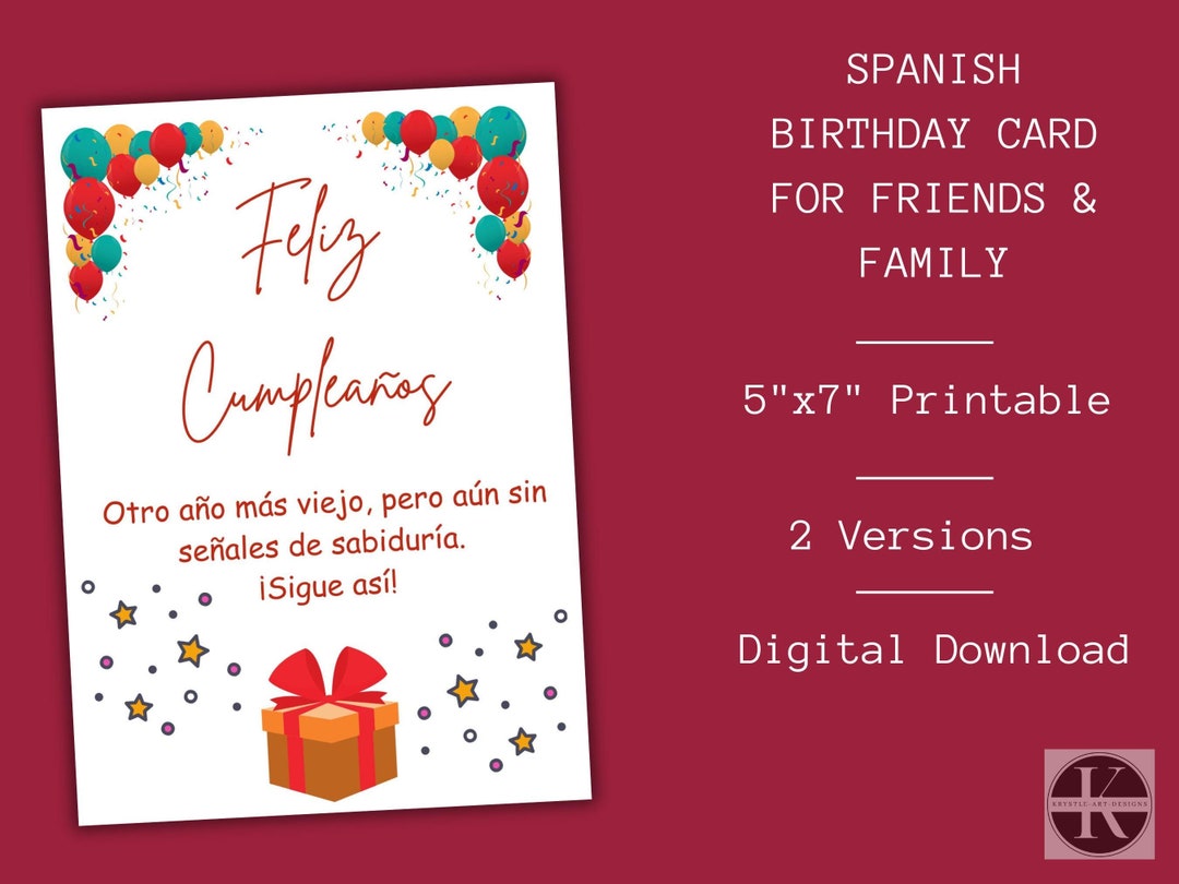 Feliz Cumpleaños Printable Card | Spanish Happy Birthday Card for ...