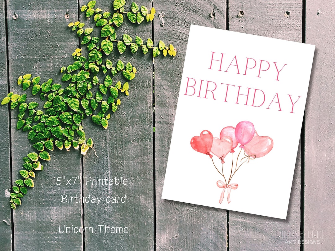 Printable Birthday Card: Watercolor Balloons, DIY Envelope (digital ...