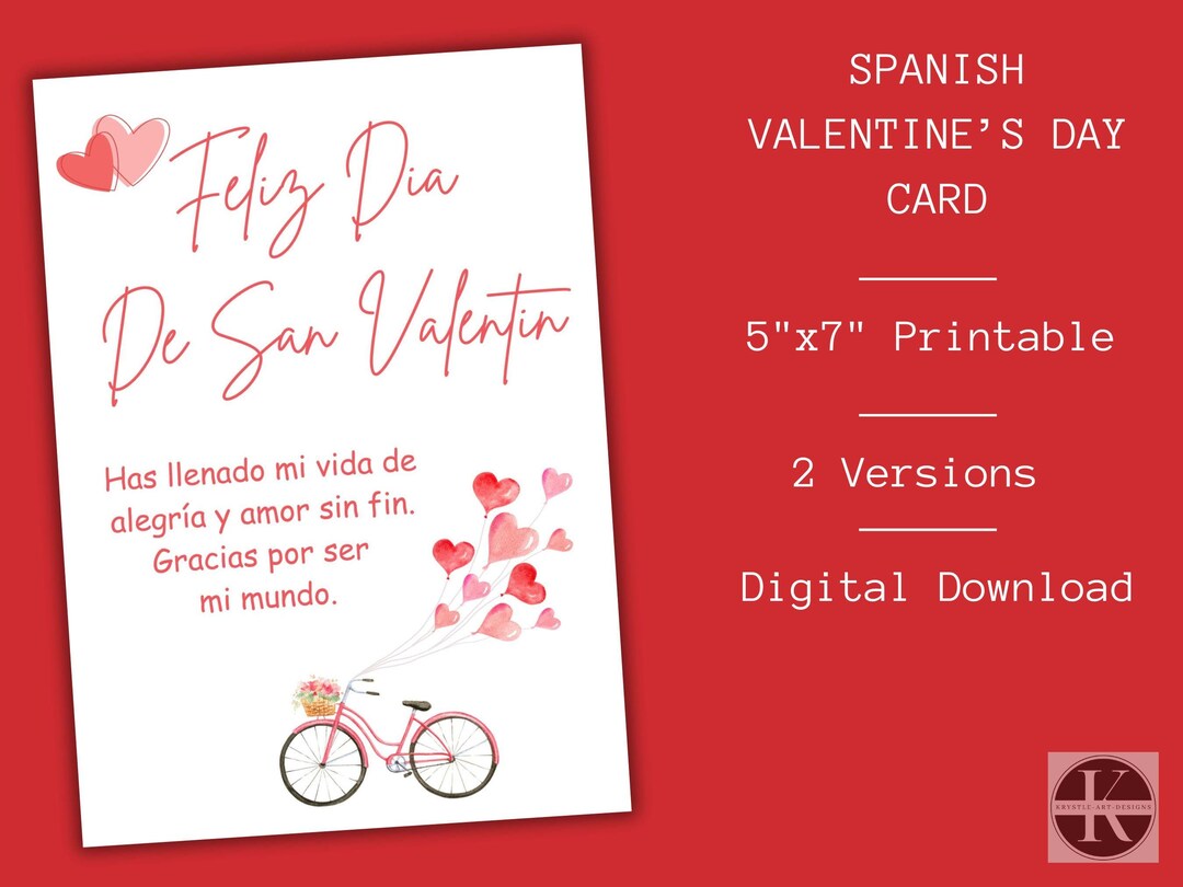 Spanish Valentines Day Printable Card | Feliz Dia De San Valentin Card ...