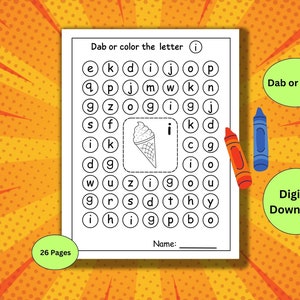 Dab the Letters Worksheets. 26 Printable Lowercase Alphabet - Etsy