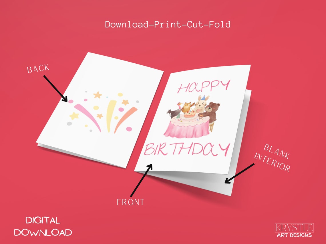 Printable Birthday Card Digital Birthday Greeting Card Animal Theme ...