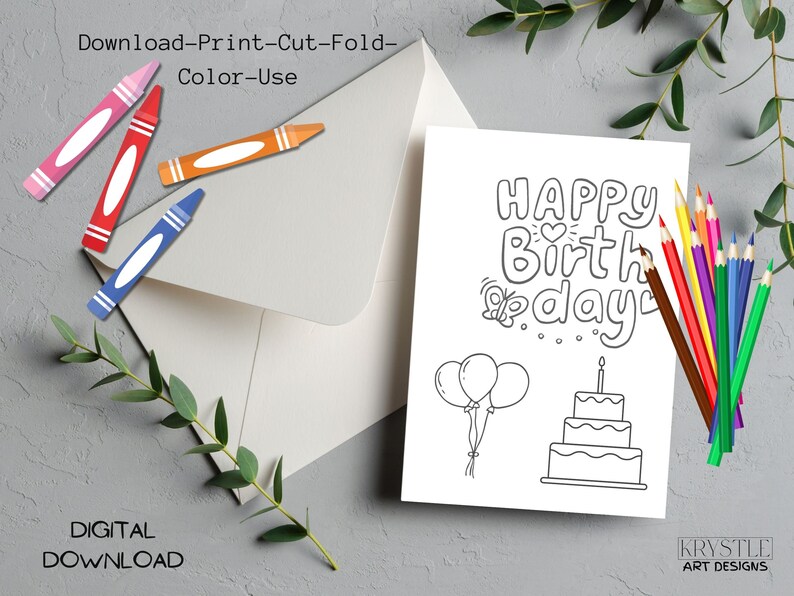 Colorable Birthday Card for a Child | Printable Coloring Card | Print ...