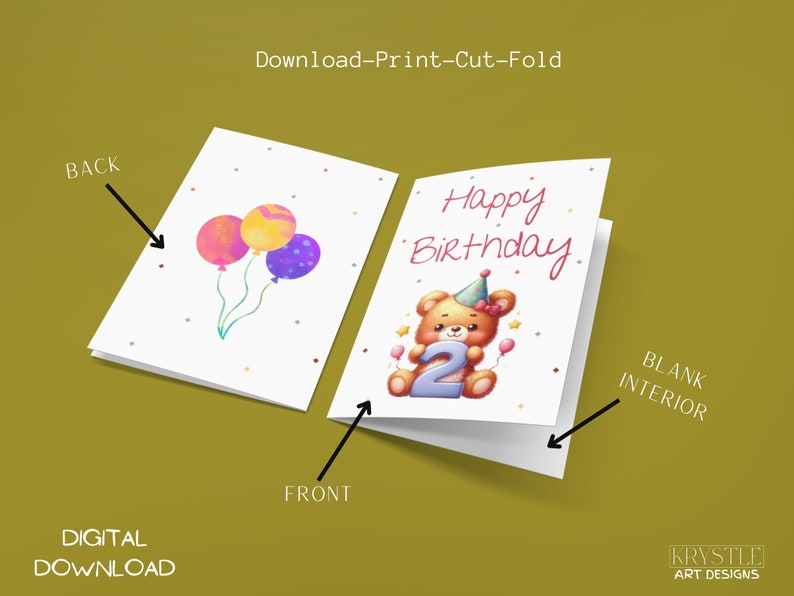 Printable Birthday Card | Happy Second Birthday| 2nd Birthday Greeting ...