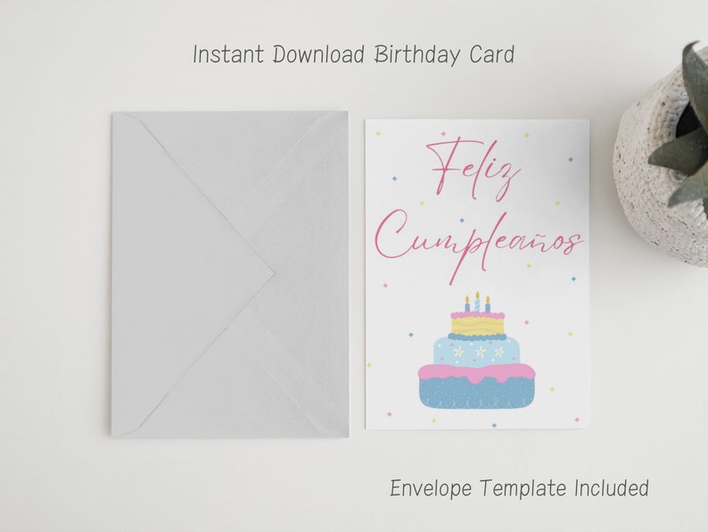 Feliz Cumpleaños Card: Spanish Birthday Cake Design (digital Download ...