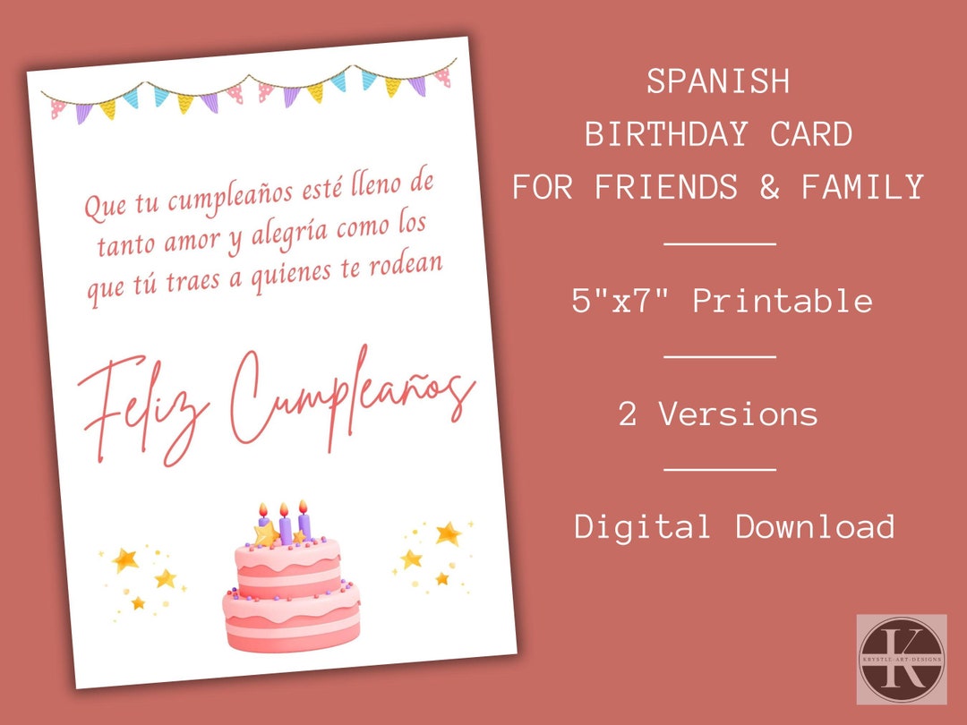 Feliz Cumpleaños Printable Card | Spanish Birthday Card | Printable Birthday Card for Friends ...