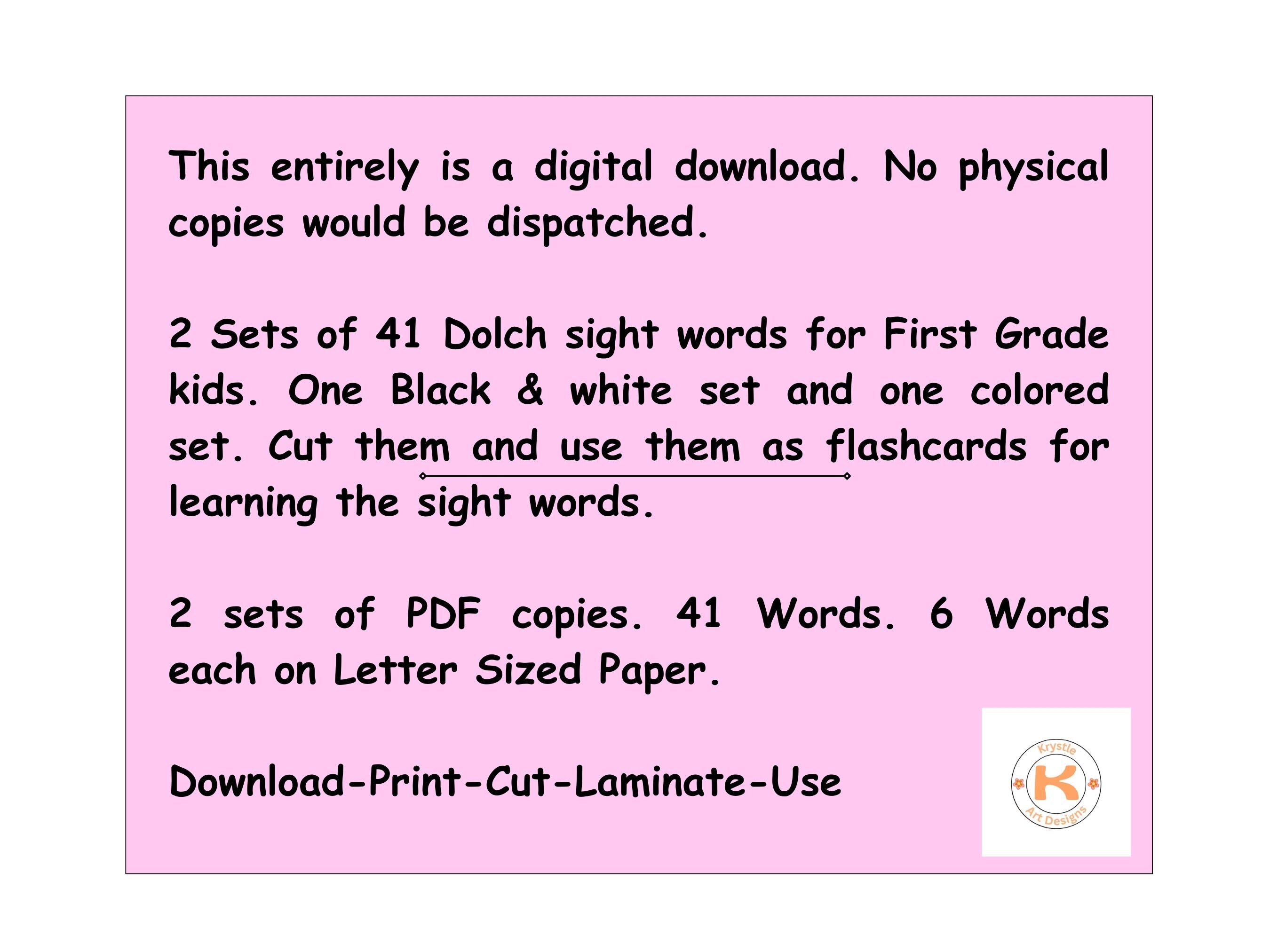 First Grade Sight Words Flashcard 41 Printable Flashcards Dolch Sight ...