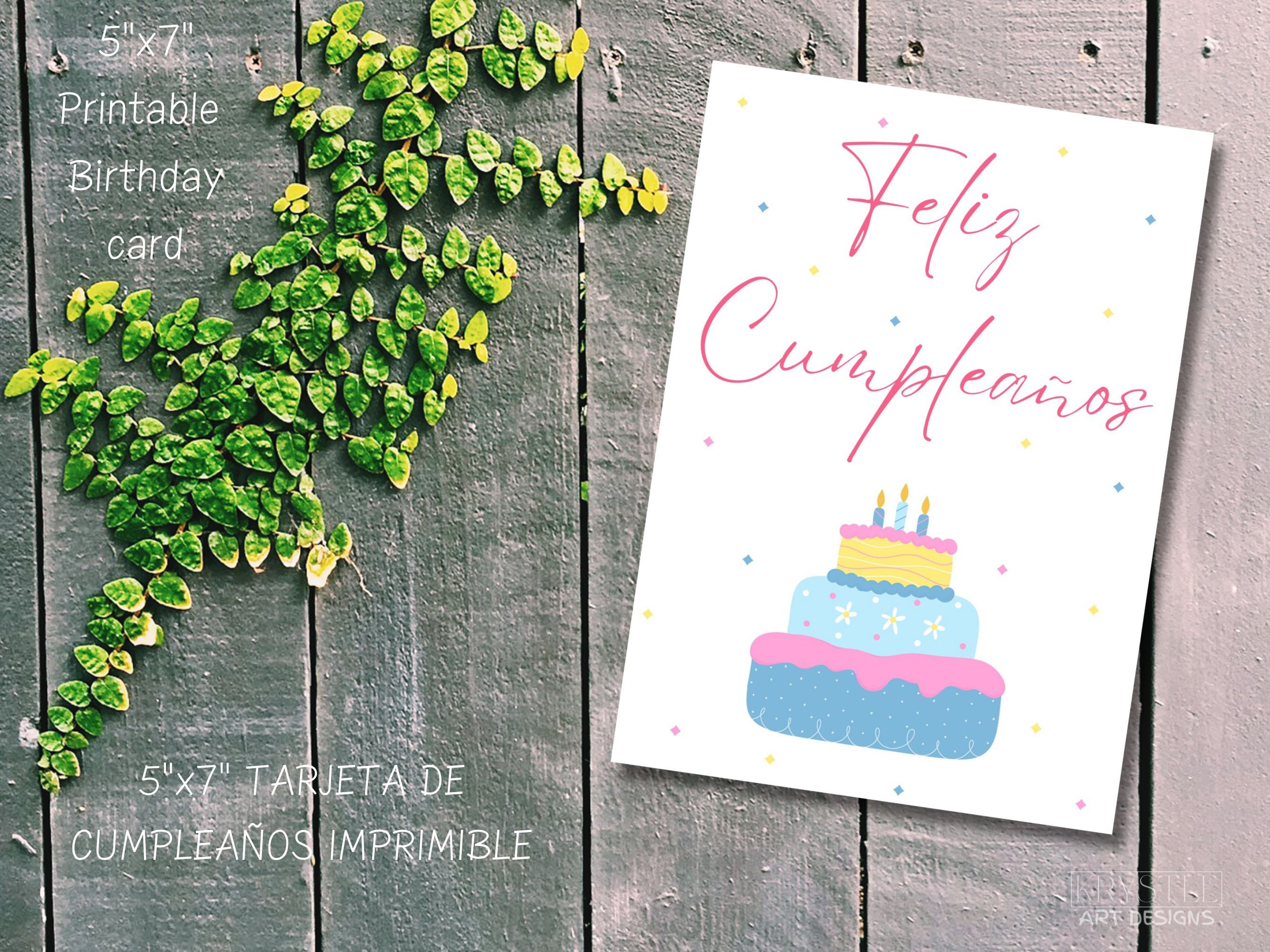 Feliz Cumpleaños Card: Spanish Birthday Cake Design (digital Download ...