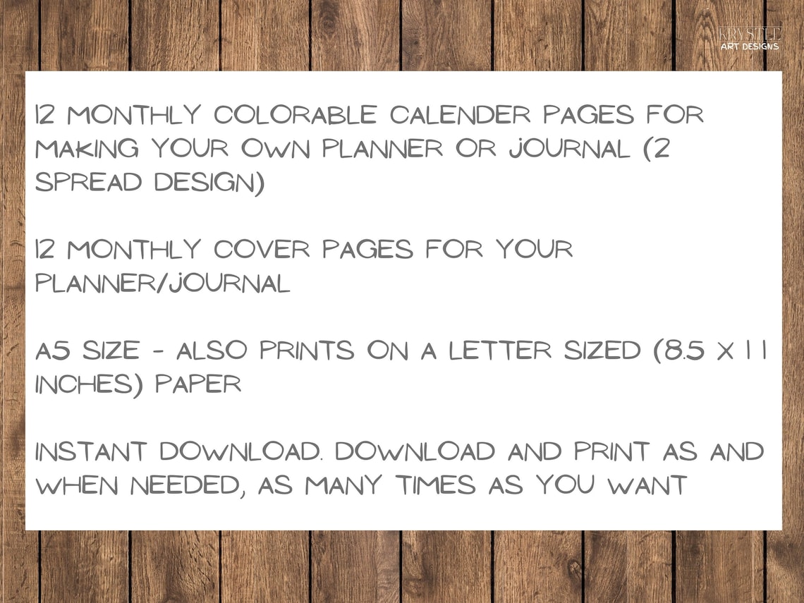 12 Month Calendar Pages With 12 Cover Pages 2 Page Spread Printable A5 ...