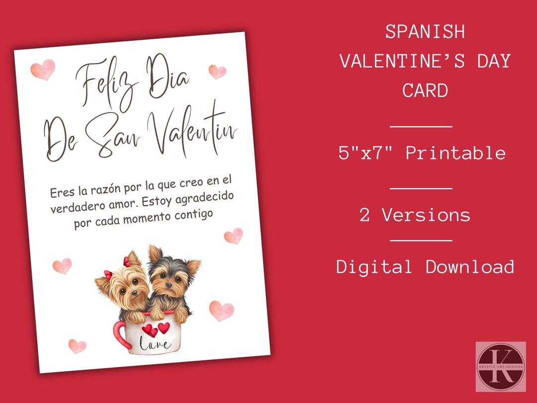Spanish Valentines Day Printable Card | Feliz Dia De San Valentin Card ...