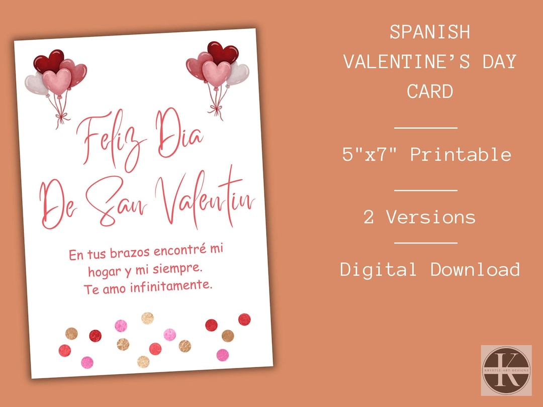Feliz Dia De San Valentin Card | Spanish Valentine's Day Printable Card ...
