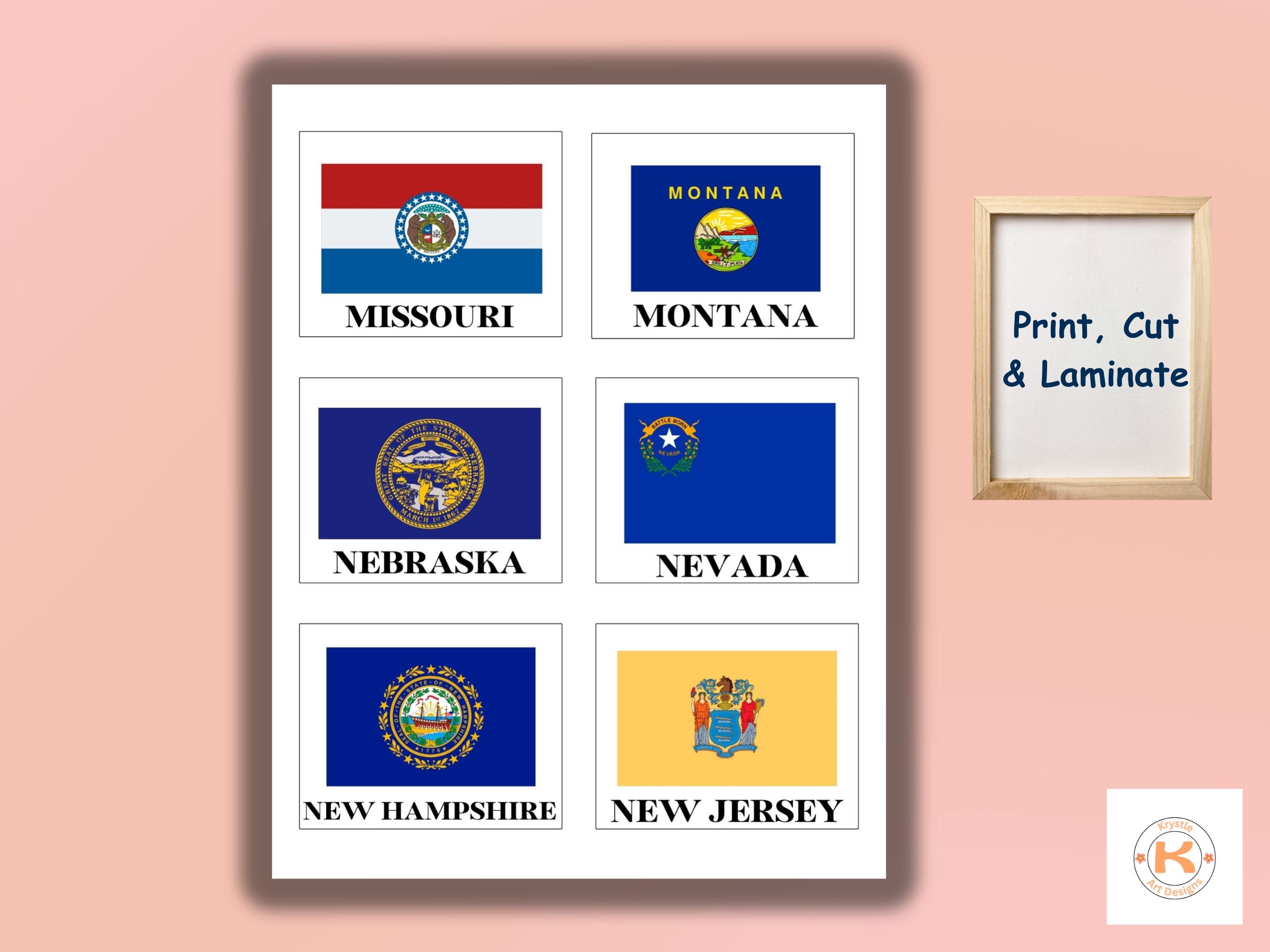50 Flashcards of the Flags of the States of USA | Printable Flashcards ...