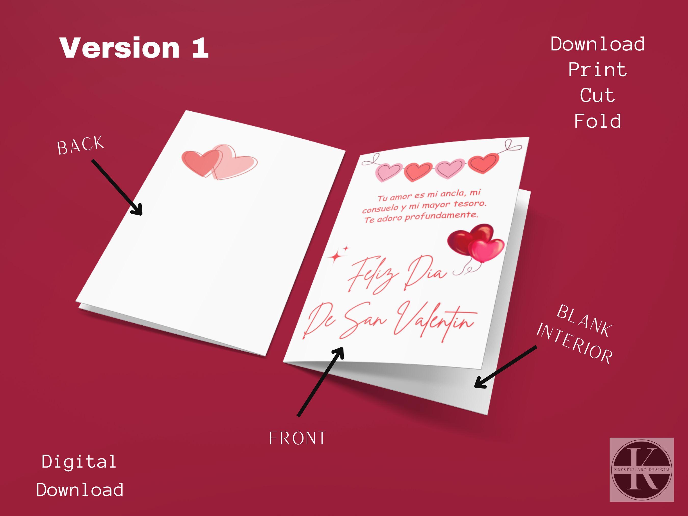 Spanish Valentine's Day Printable Card | Feliz Dia De San Valentin Card ...