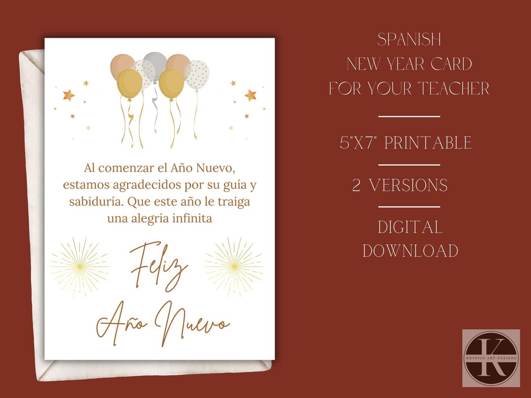 Teacher Feliz Ano Nuevo Printable Card | Happy New Year 2025 Card ...