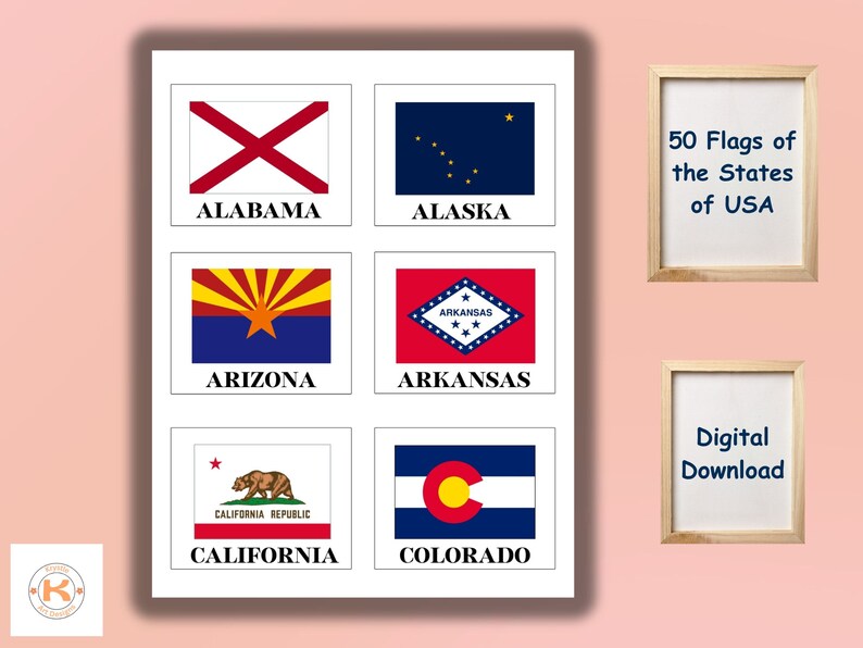 50 Flashcards of the Flags of the States of USA | Printable Flashcards ...