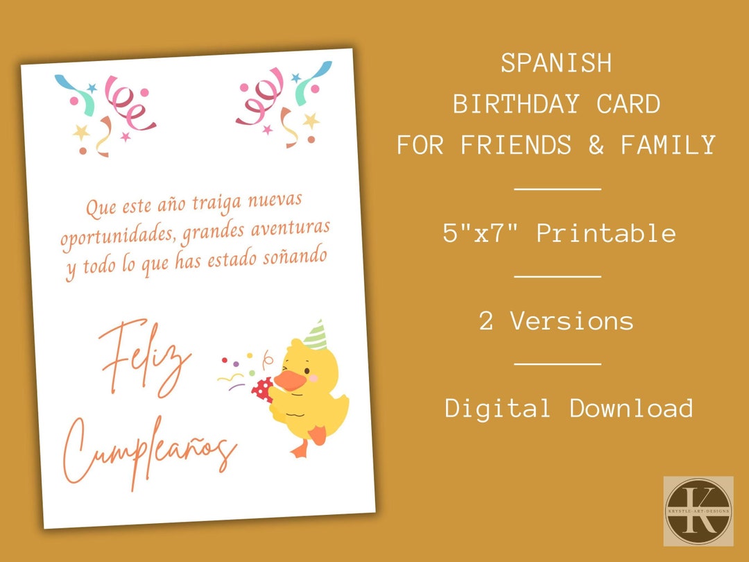Feliz Cumpleanos Card for Friends & Family | Printable Spanish Birthday ...