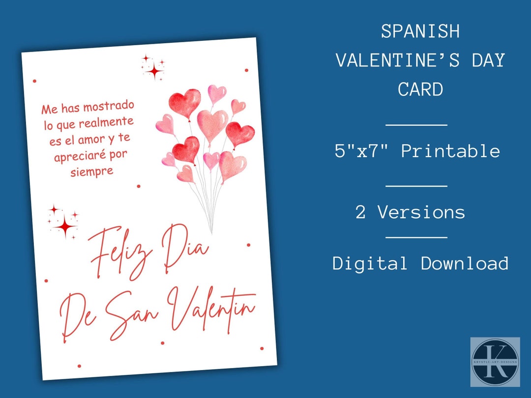 Spanish Valentines Day Printable Card | Feliz Dia De San Valentin Card ...