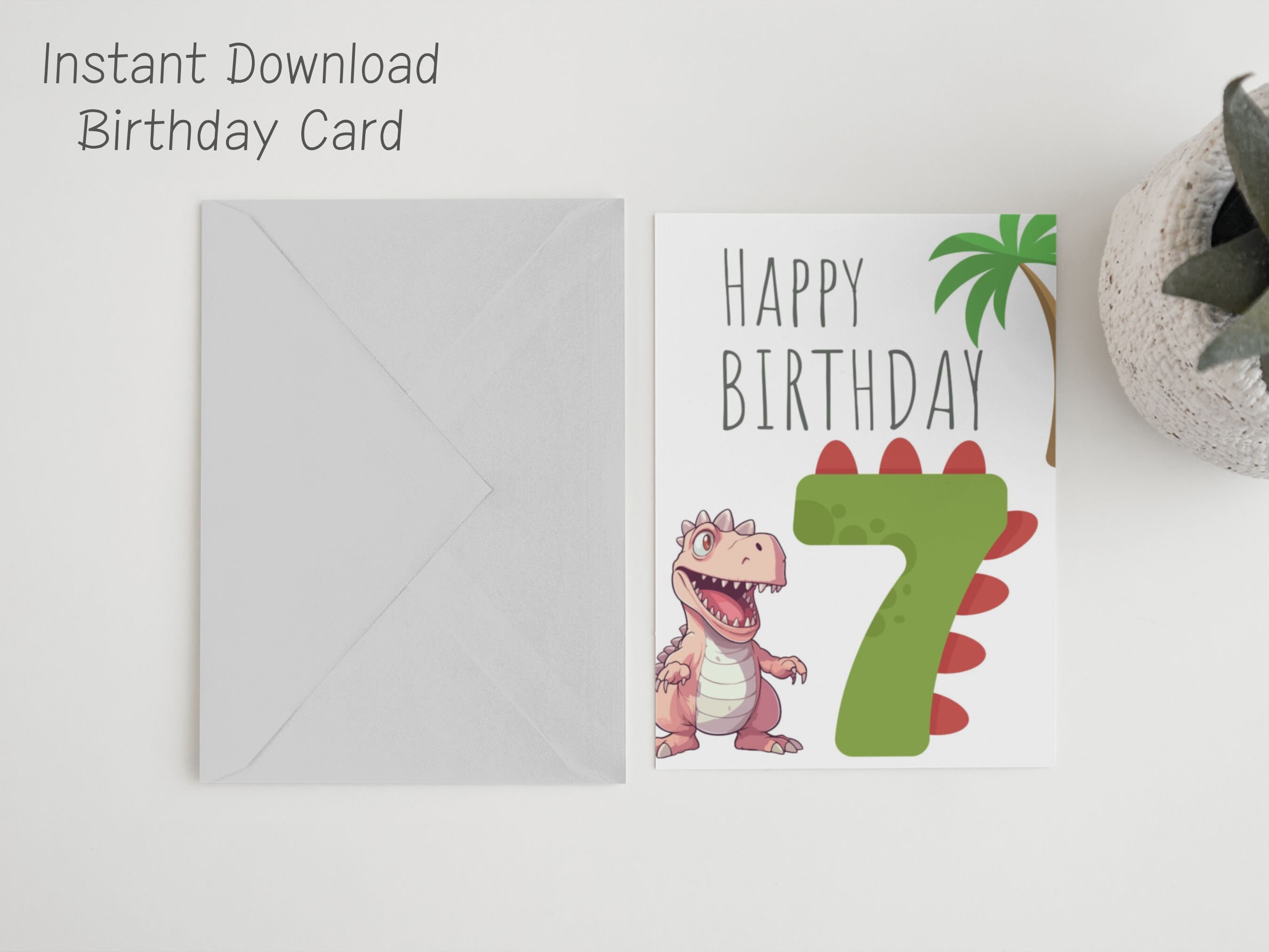 Happy 7th Birthday Card Printable | Dinosaur Theme Birthday Card ...