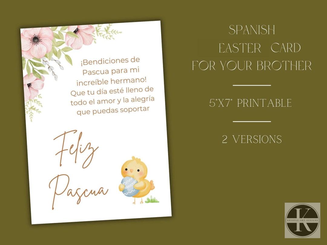 Brother Spanish Easter Printable Card | Printable Spanish Happy Easter ...