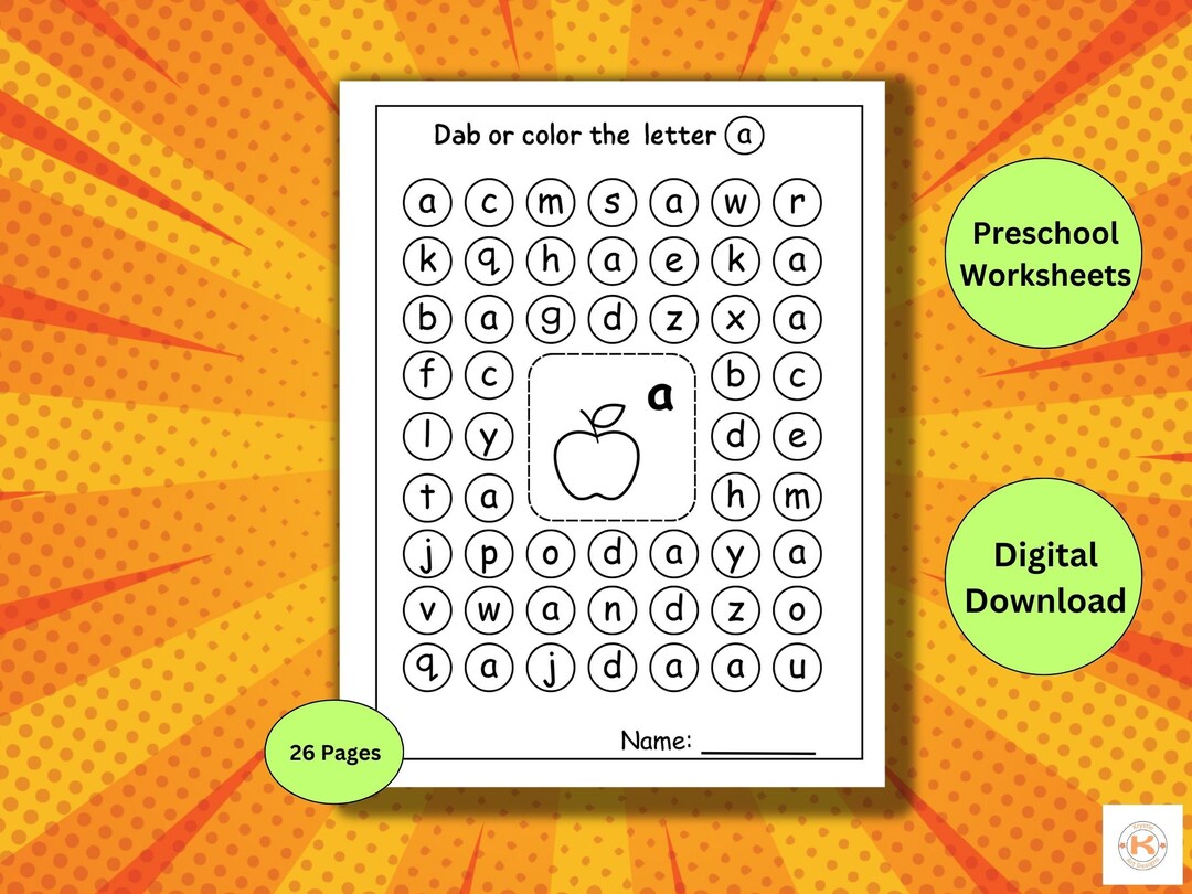 Dab the Letters Worksheets. 26 Printable Lowercase Alphabet - Etsy