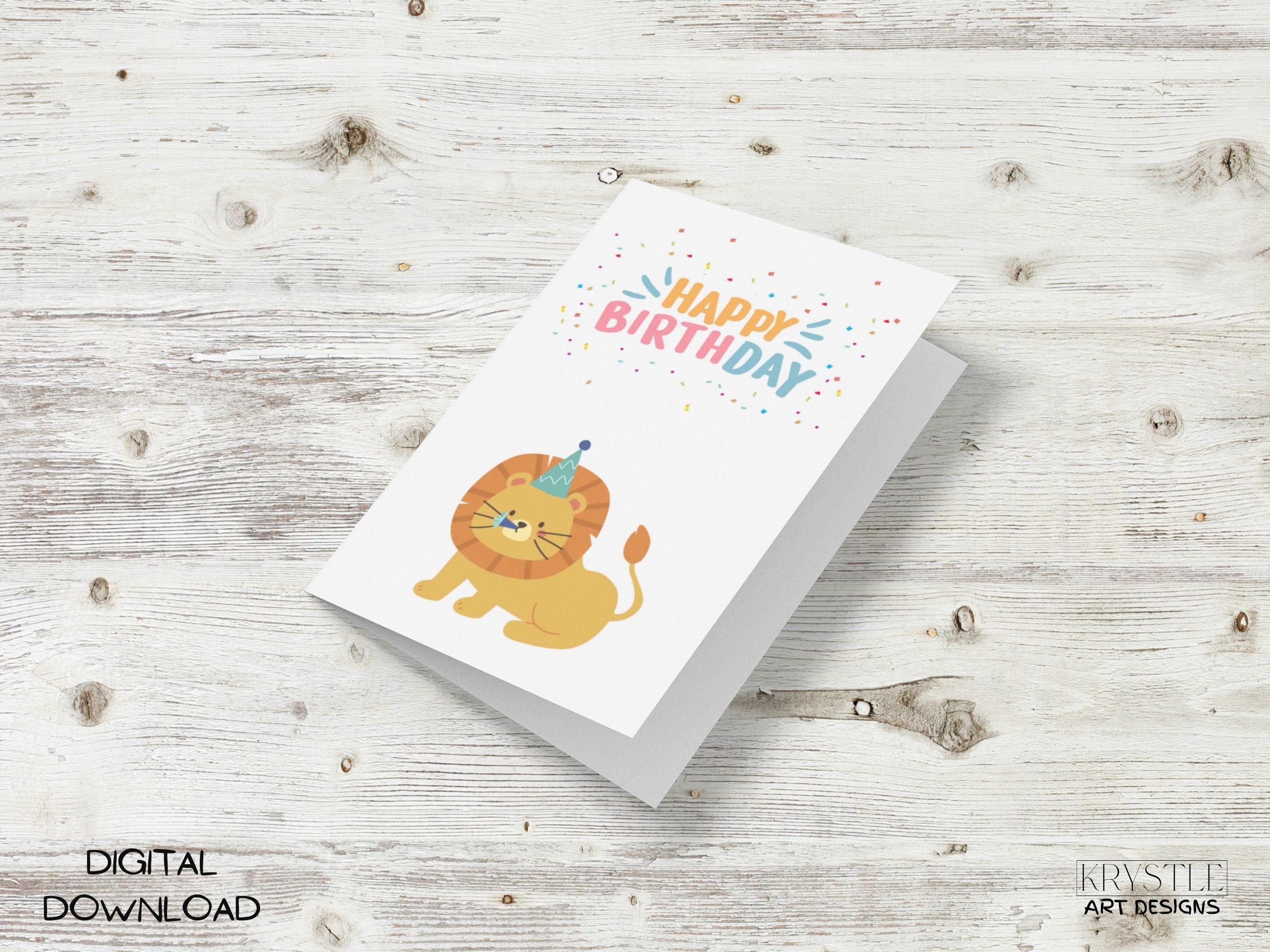 Printable Birthday Card Lion Theme Birthday Greeting Card - Etsy