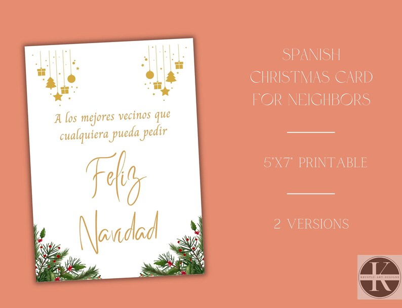 Feliz Navidad Printable Card for Your Neighbor | Printable Spanish ...