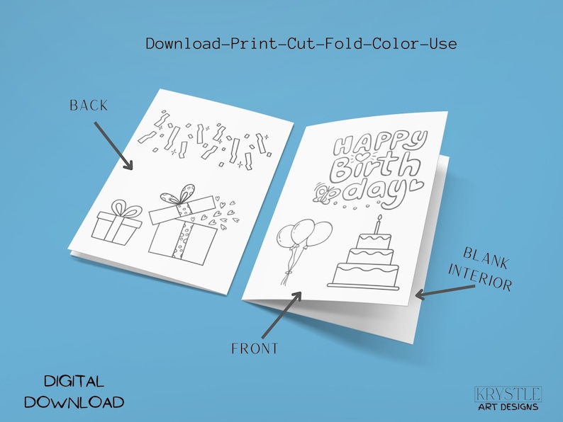 Colorable Birthday Card for a Child | Printable Coloring Card | Print ...