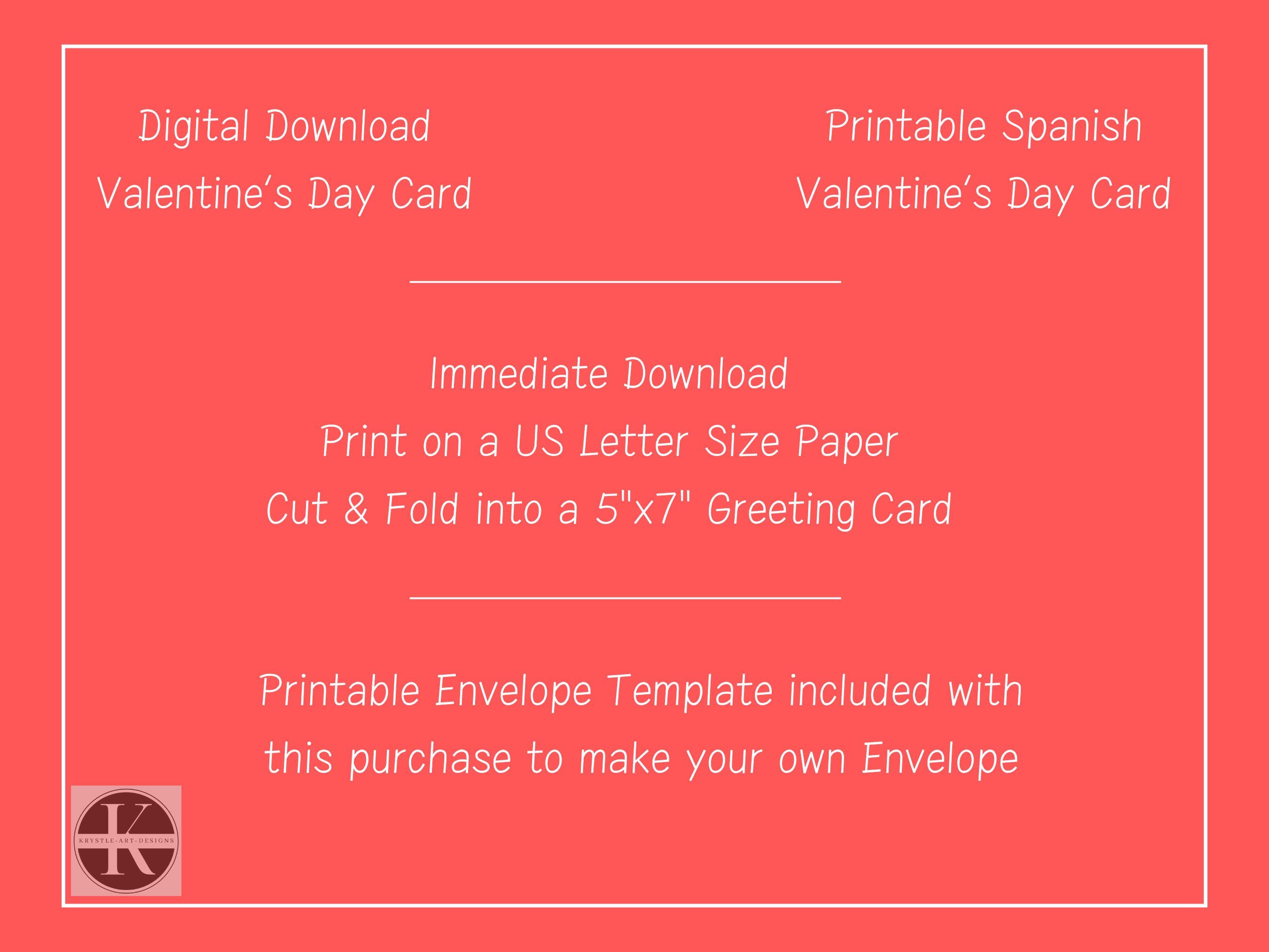 Spanish Valentines Day Printable Card | Feliz Dia De San Valentin Card ...
